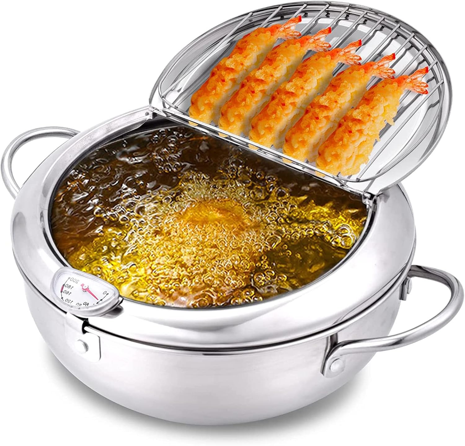 Deep Fryer Pot 304 Stainless Steel with Temperature Control and Lid ...