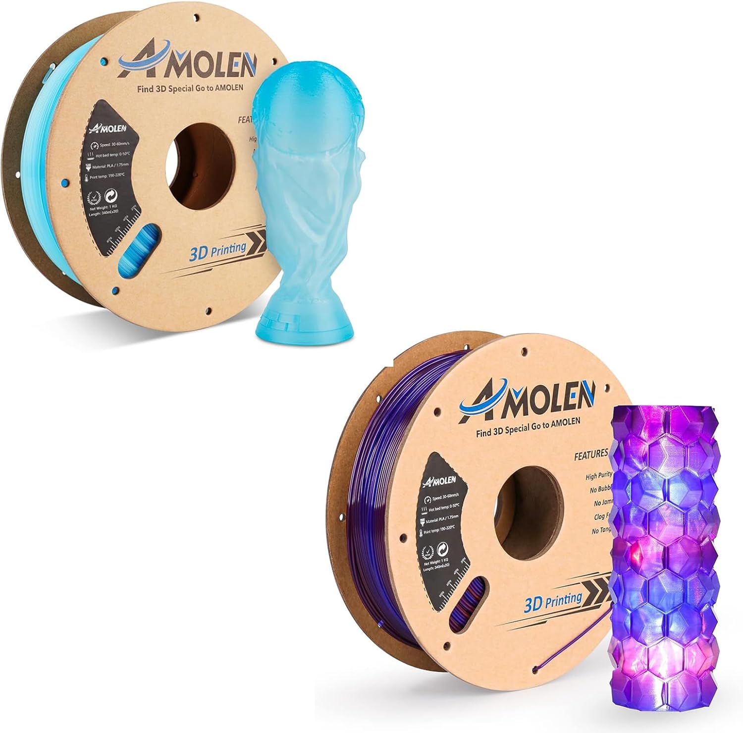 Amazon.com: AMOLEN PLA 3D Printer Filament, Clear PLA Filament 1.75mm ...