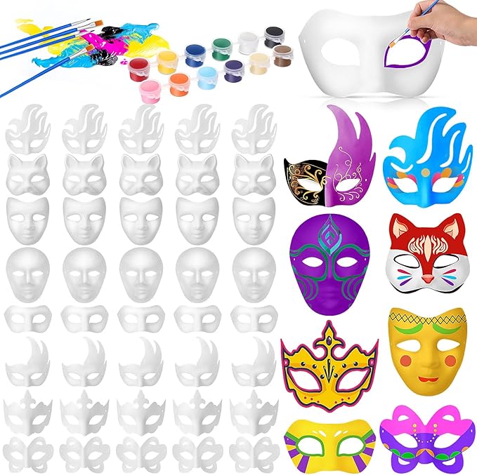 Amazon.com: Geyoga 48 Pcs DIY Mardi Gras Masks Bulk White Masquerade ...