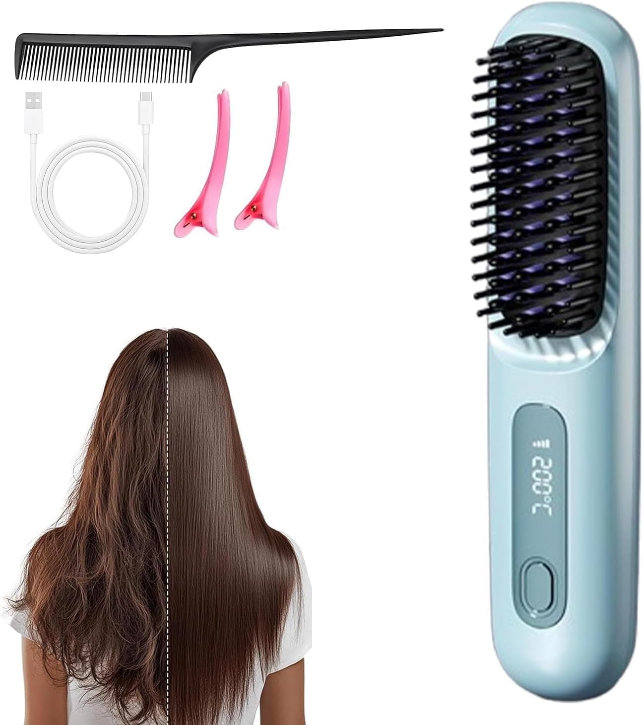 2026 Update Go Brush Pro, Cordless Hair Straightener Brush, Portable ...