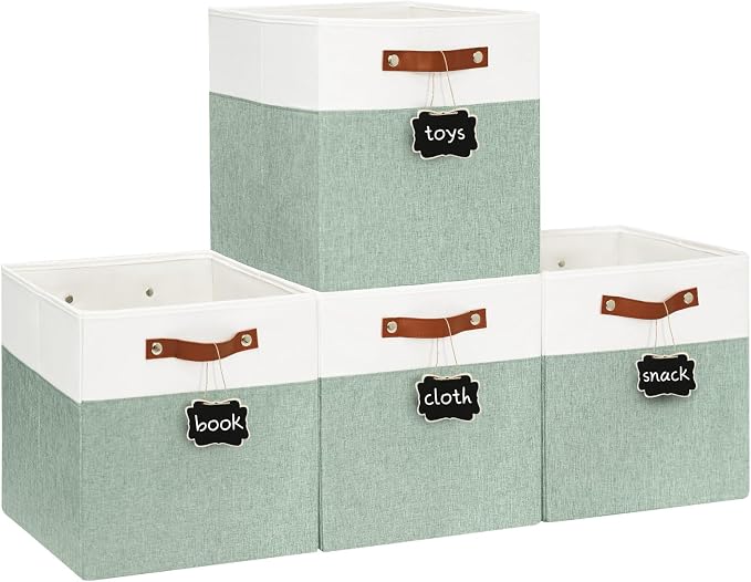 13 Inch Storage Cubes Bins with Bottom Boards and Leather Handles ...