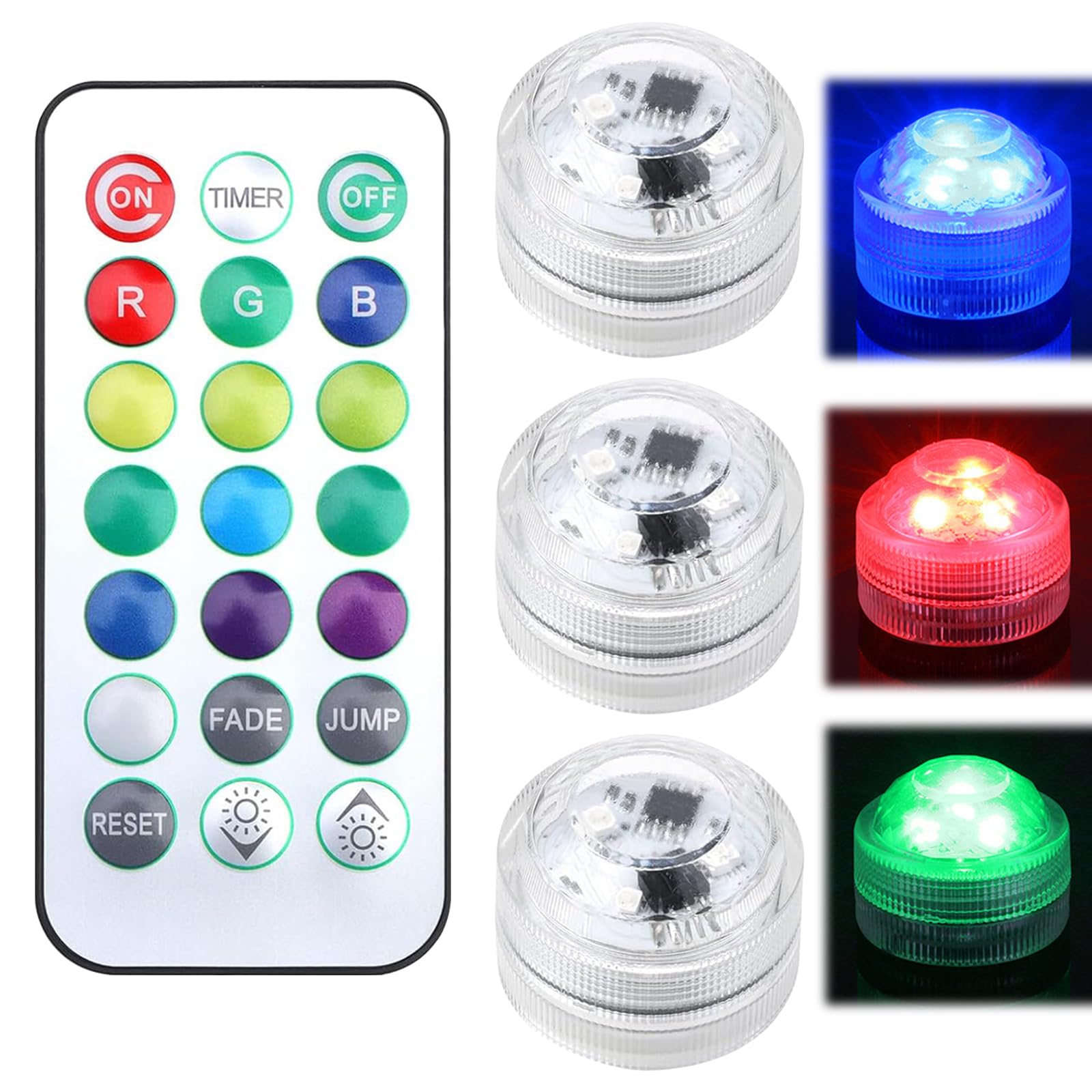 3 Pack Submersible LED Lights with Remote Control,Small Waterproof LED ...