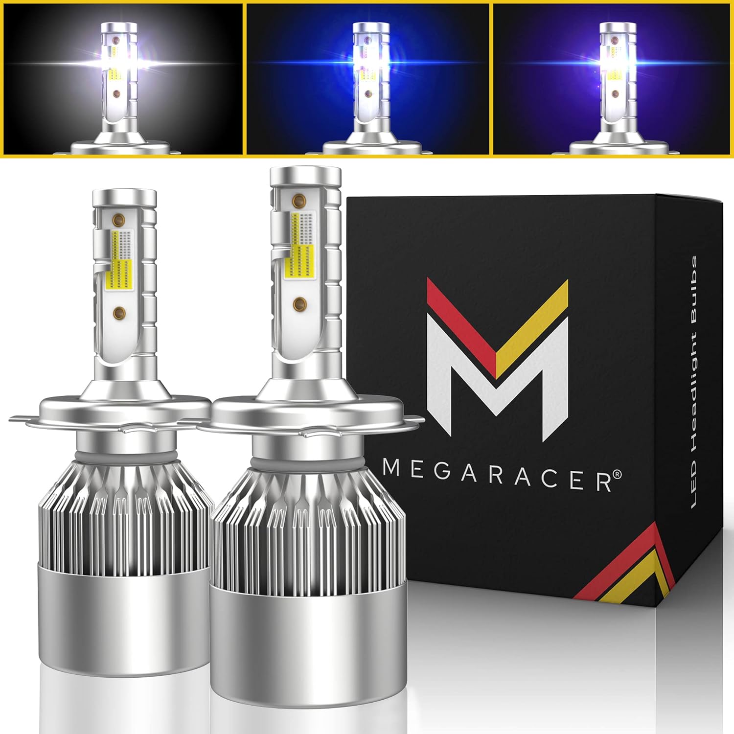 Mega Racer 3 Colors In One C6S H4 LED Headlight Bulb HB2 6000K 8000K ...