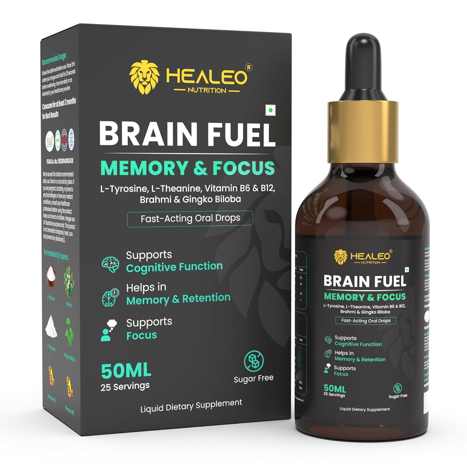 Buy Healeo Brain Fuel Drops for Memory & Focus with Ginkgo Biloba ...
