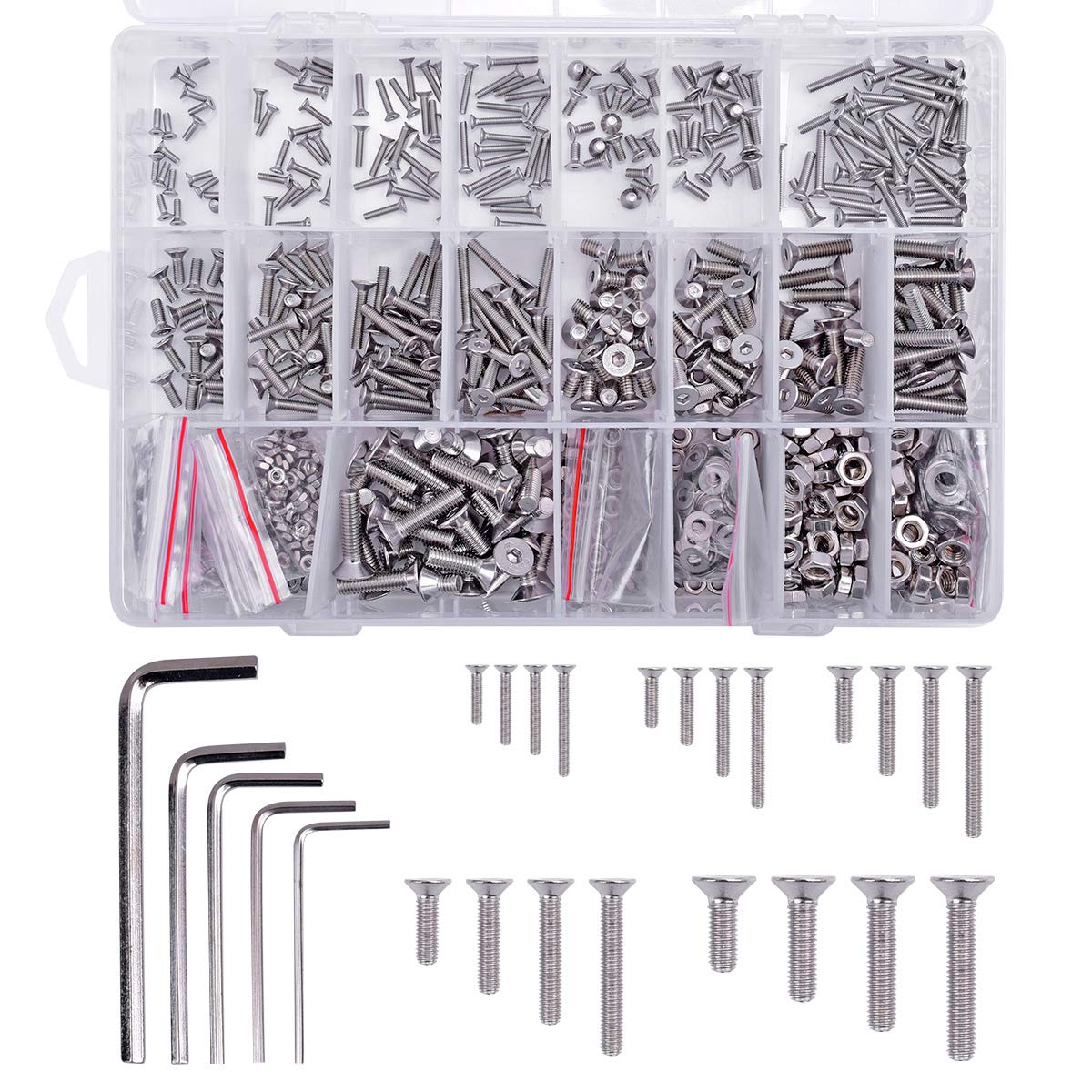 Buy Loscrew M2 M2.5 M3 M4 M5(Total 1180Pcs) Hex Socket Flat Head Screw ...