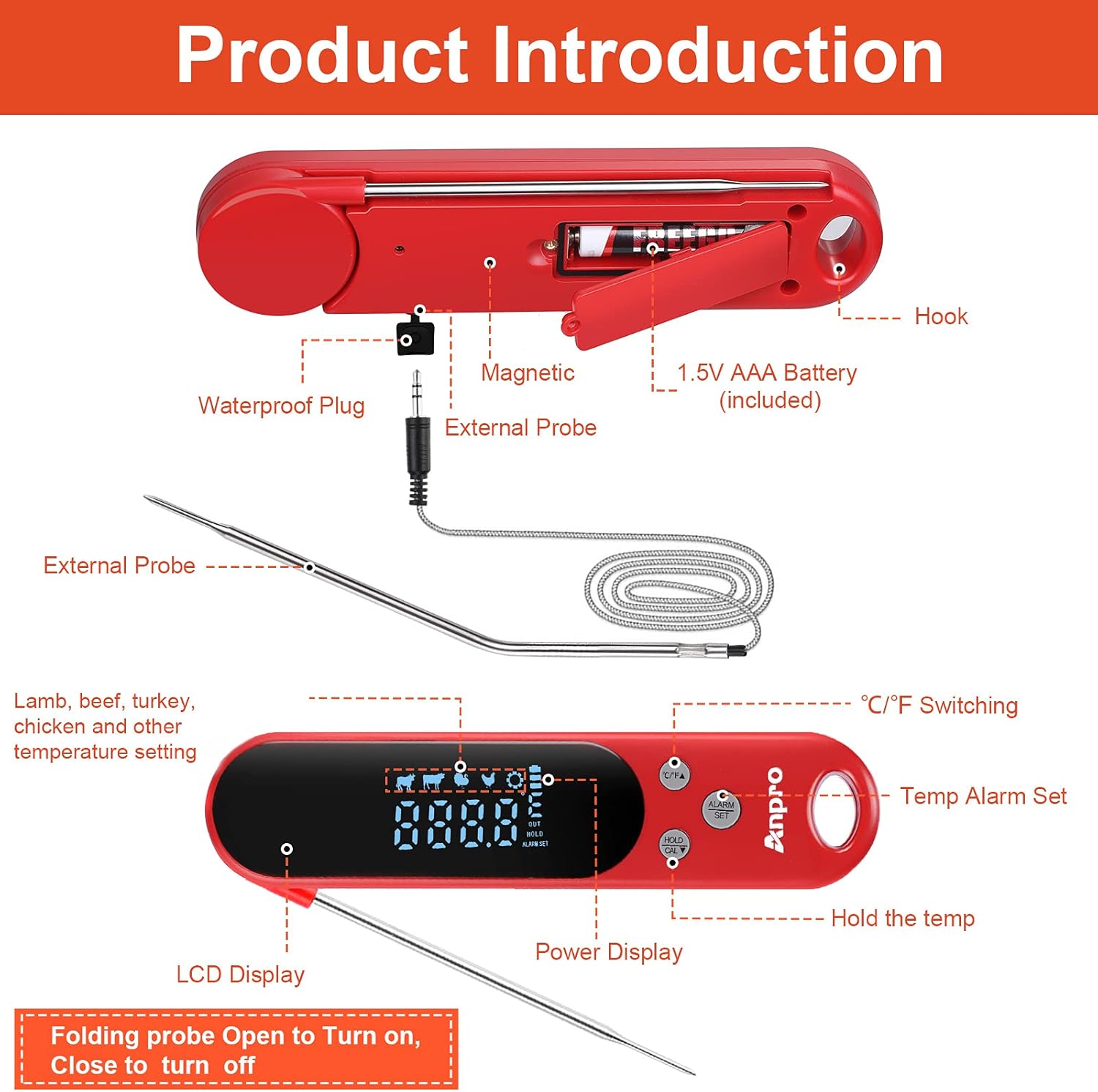 Review Anpro Meat Thermometer, (Red) – Grills & Smokers Review