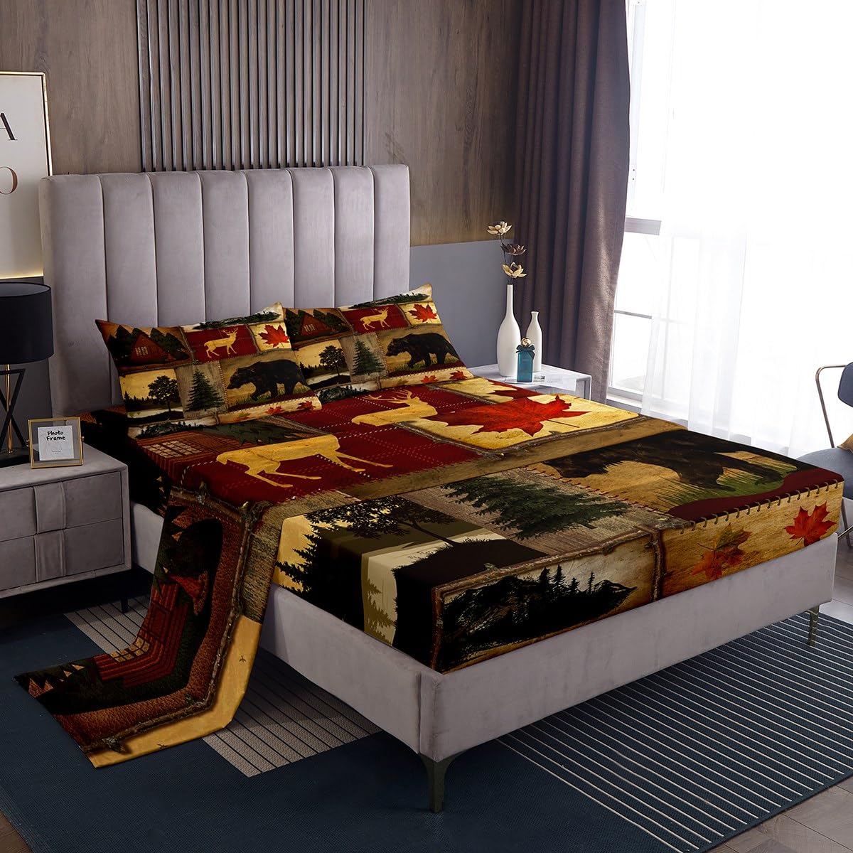 Amazon.com: Rustic Farmhouse Bed Sheets Set Queen Size, Retro Cabin ...