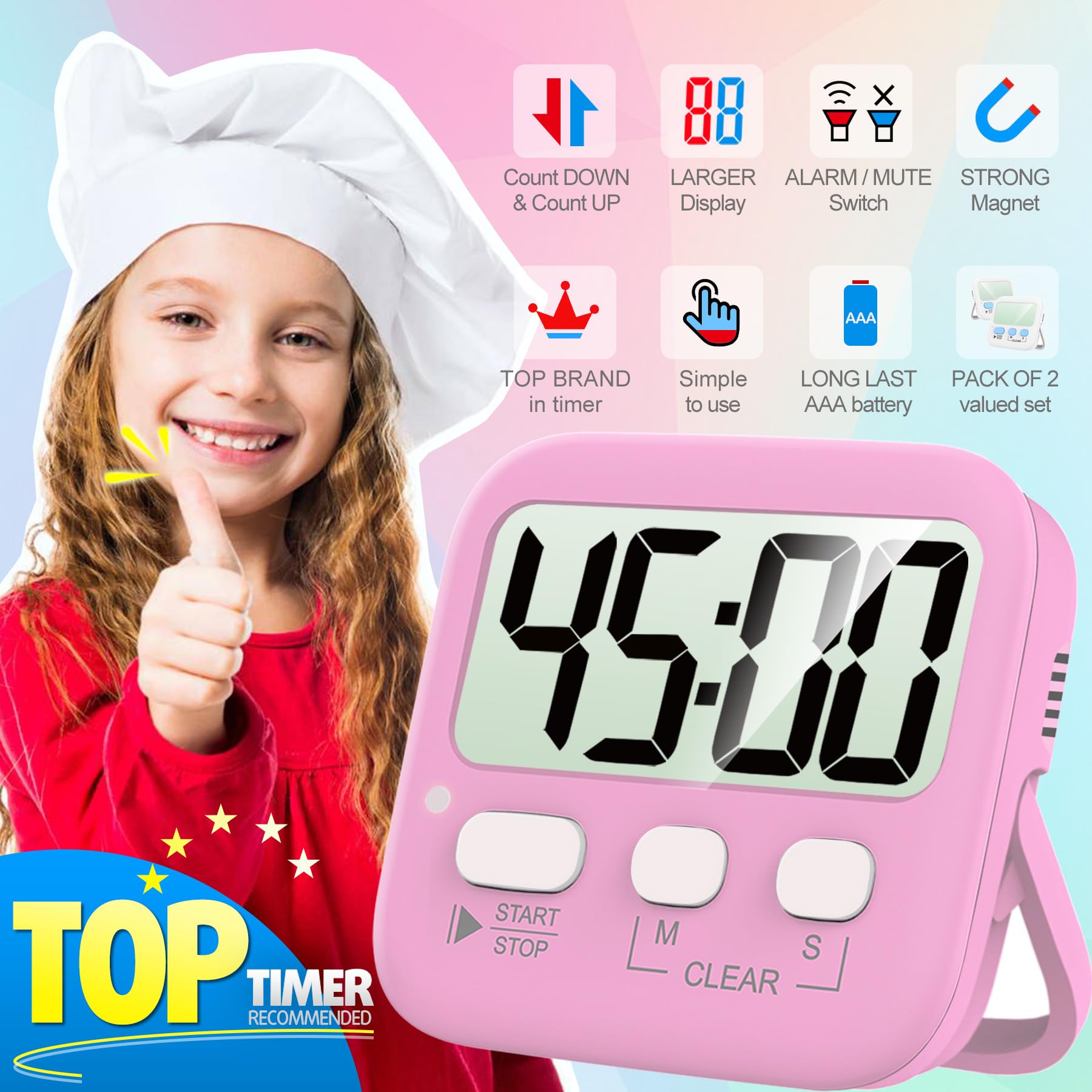 Snapklik.com : Antonki 2 Pack Digital Timer For Kids, Magnetic ...