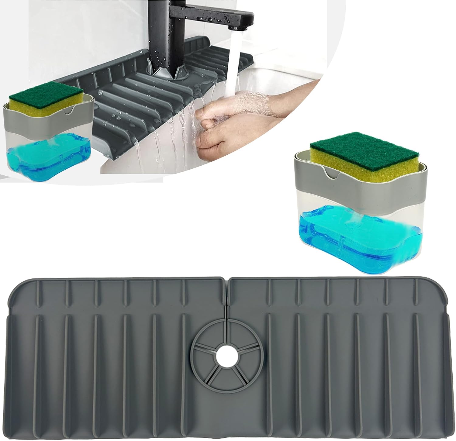 Amazon.com - Silicone Kitchen Sink Splash Guard (37x14 cm) with Sponge ...