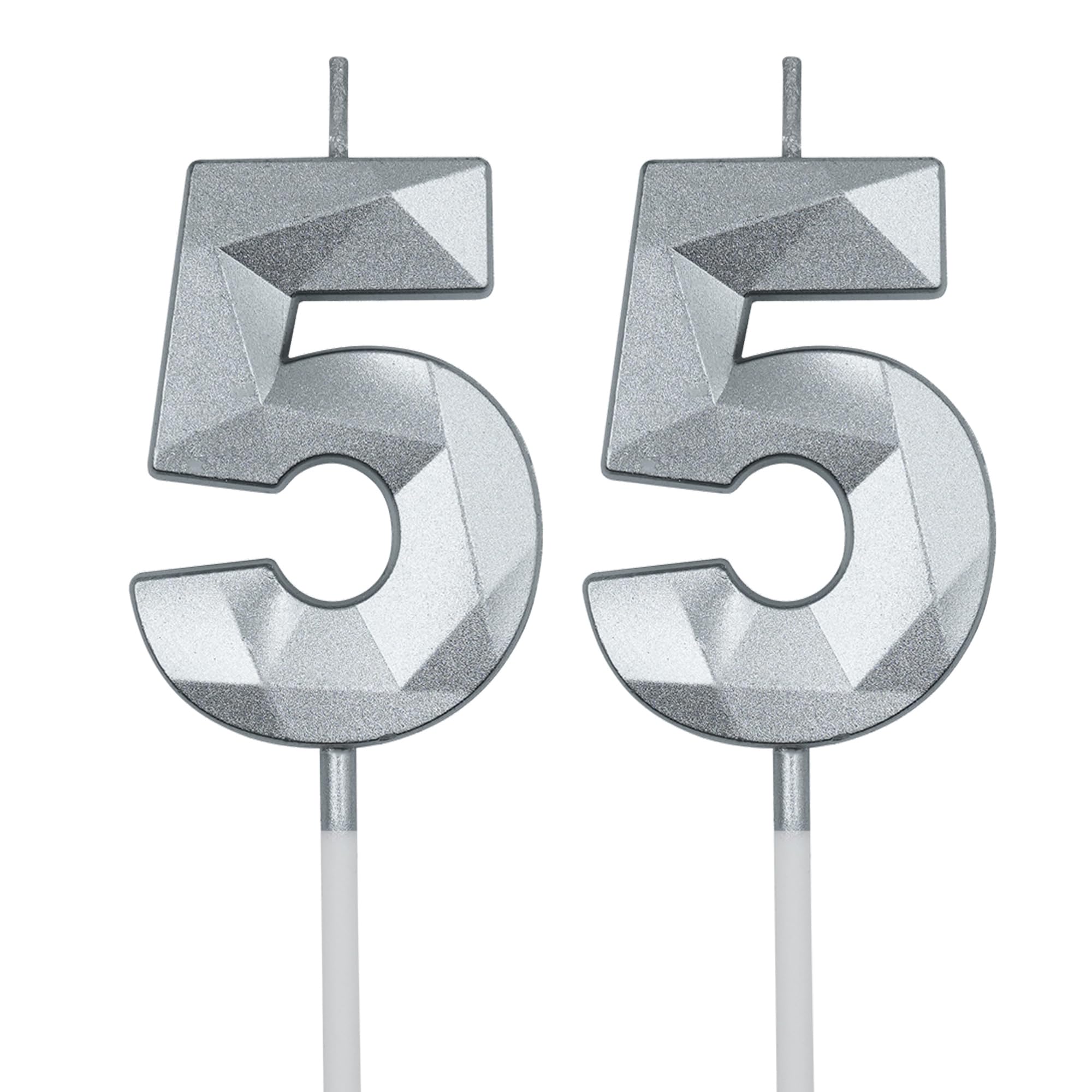 Amazon.com: 55th Birthday Candles for Cake, Silver Number 55 3D Diamond ...