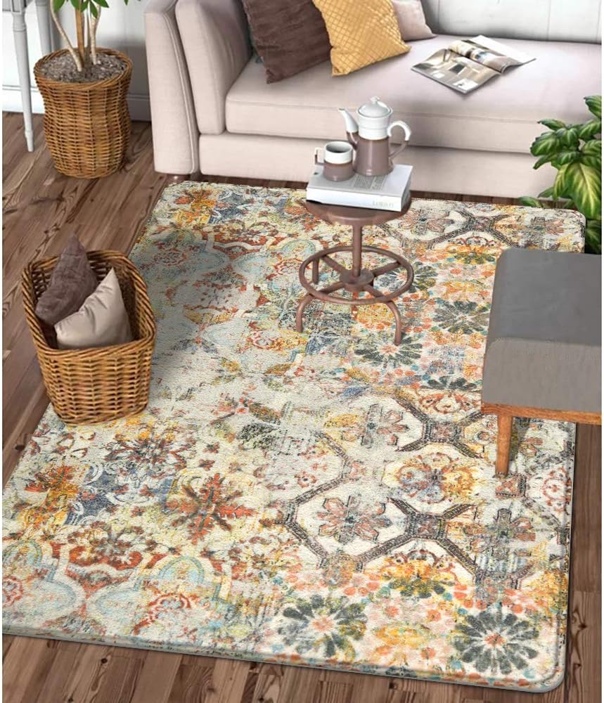 Amazon.com: Lahome Floral Medallion Collection Area Rug - 4’ X 6’ Non ...