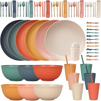 Amazon.com | 66 Pcs Dinnerware Sets, Unbreakable Plates and Bowls Sets ...