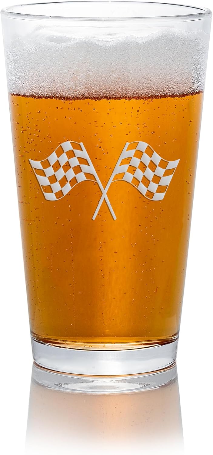 Amazon.com | Checkered Flag Pint Beer Glass - Beer Glass, Gifts For Dad ...
