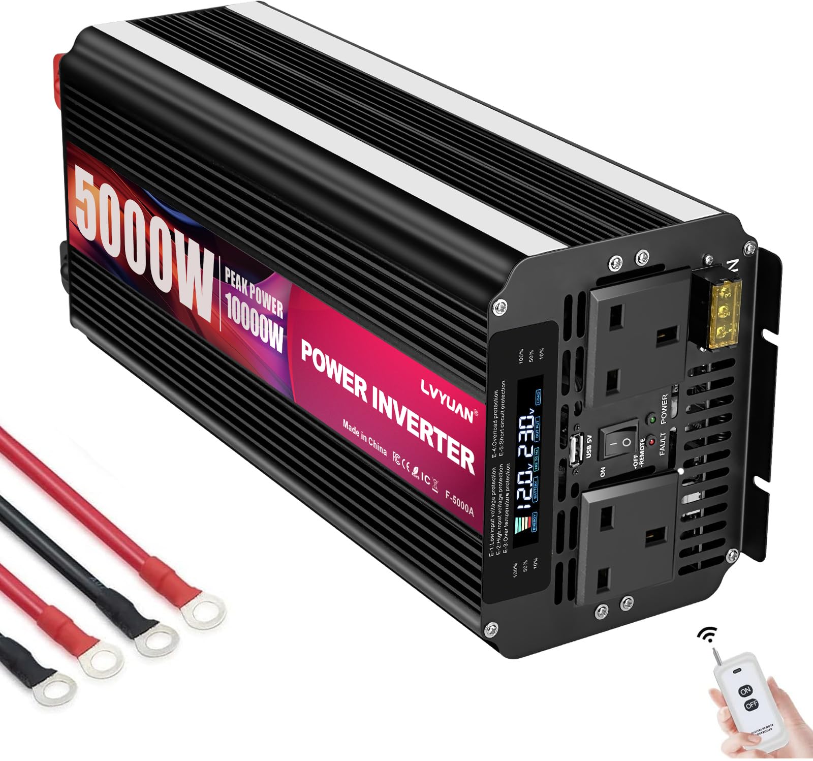 Yinleader POWER INVERTER 5000W /10000W DC TO AC 12V TO 240V 2 UK ...