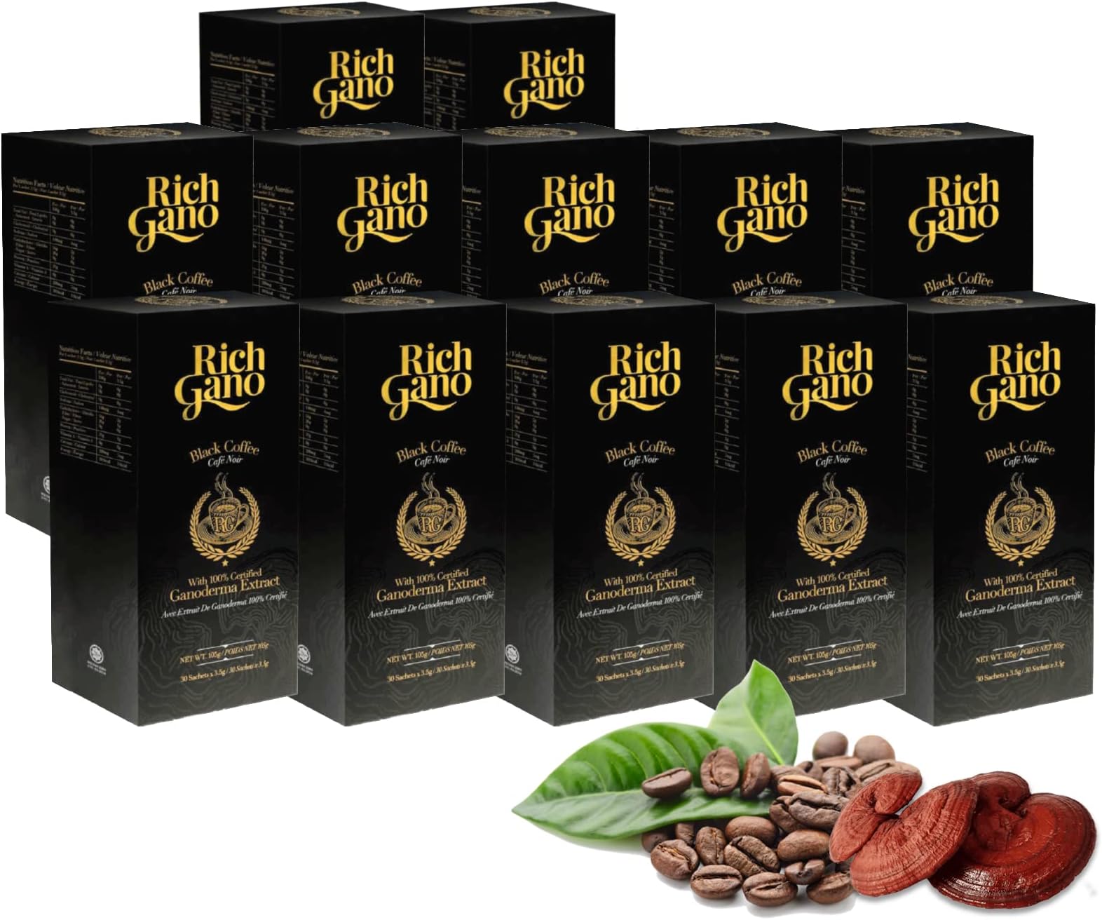 Amazon.com : Rich Gano Reishi Mushroom Coffee – (12 Boxes of 30 Sachets ...