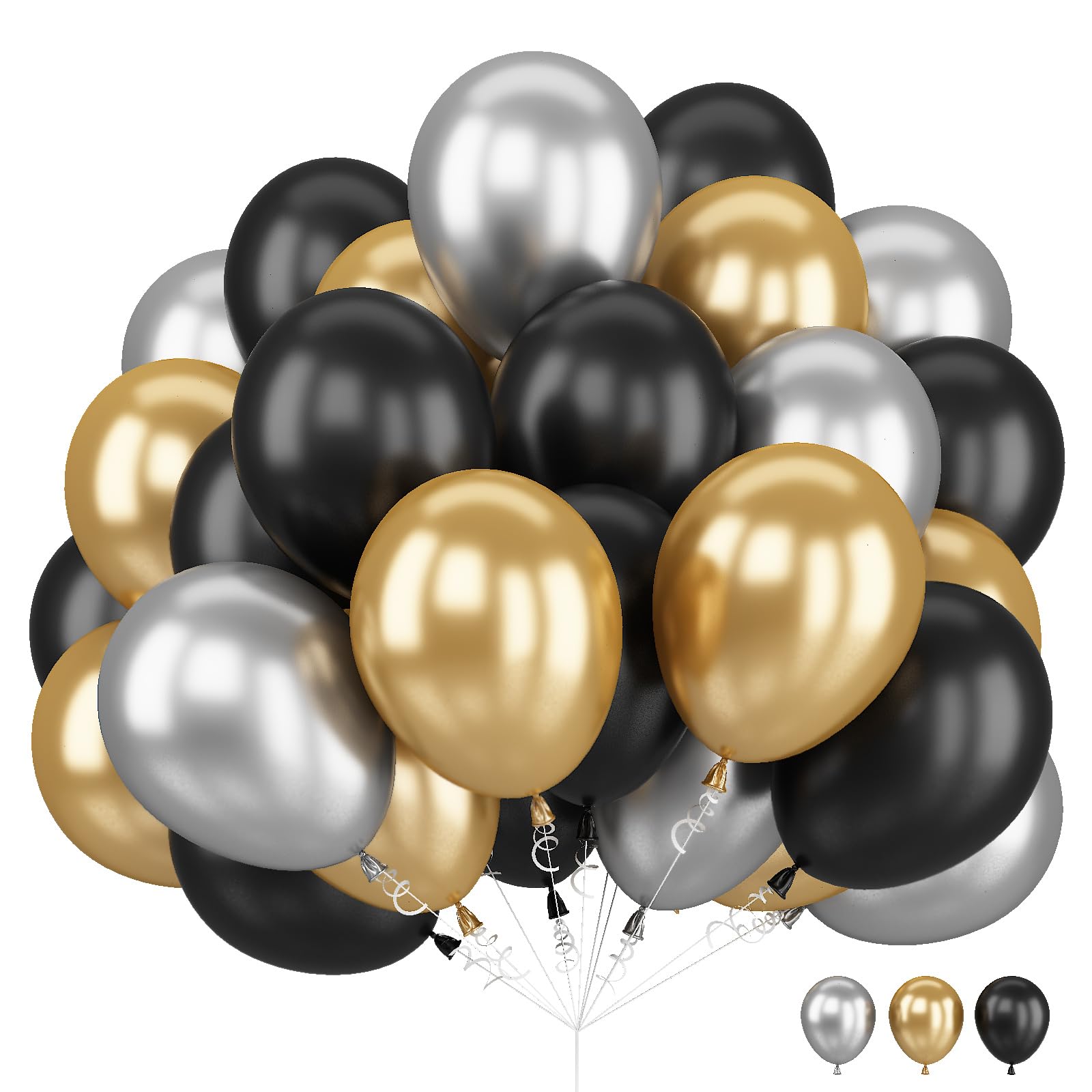Amazon.com: Black and Gold Balloons Set, 12 Inch Black Gold Silver ...