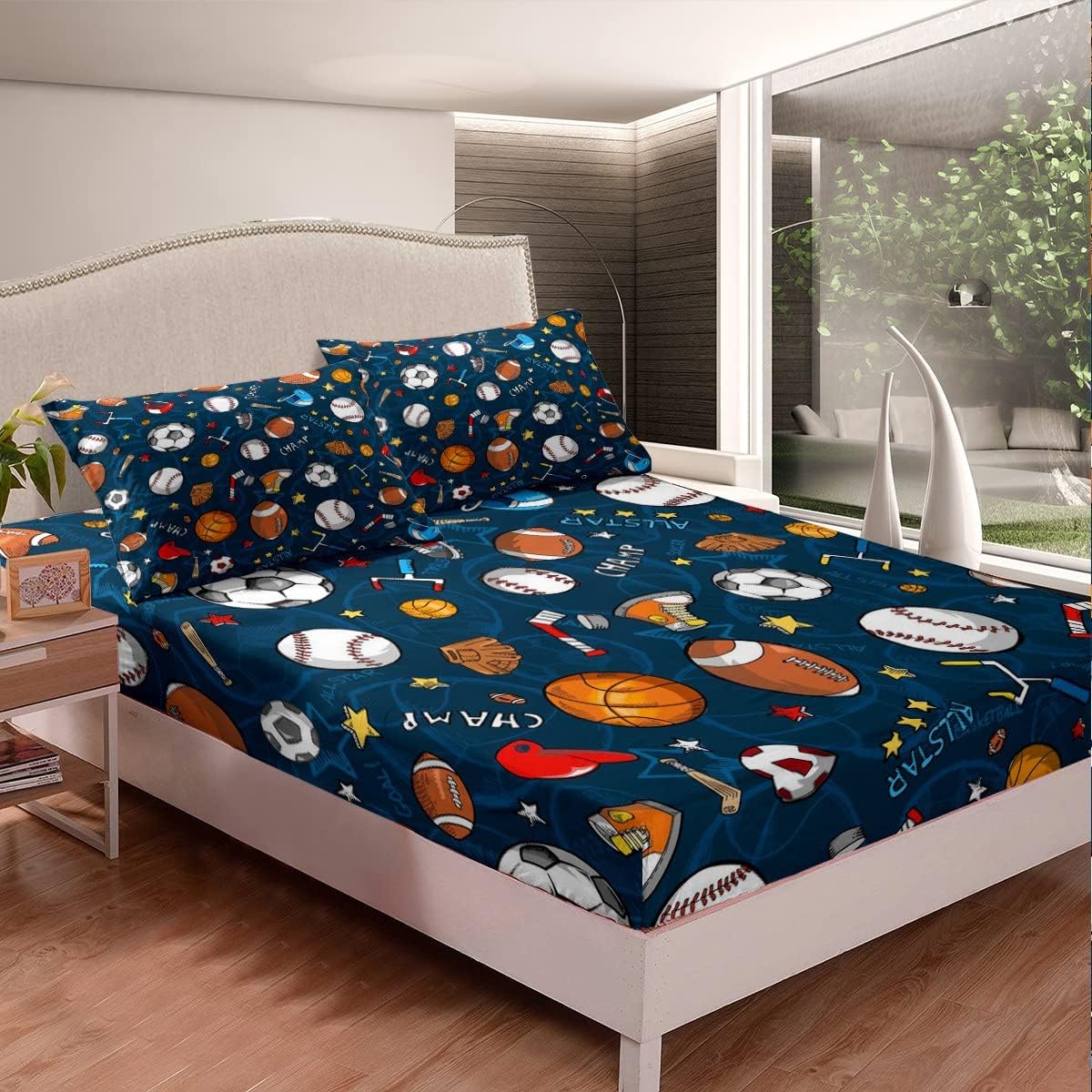 Amazon.com: Feelyou Sports Theme Fitted Sheet 3D Blue Ball Bedding Set ...