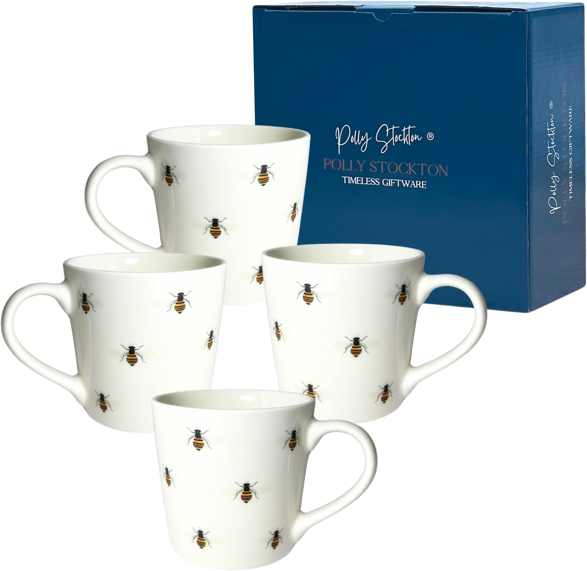 Set 4 Fine Bone China Mugs - Bumble Bees Design : Amazon.co.uk: Home ...
