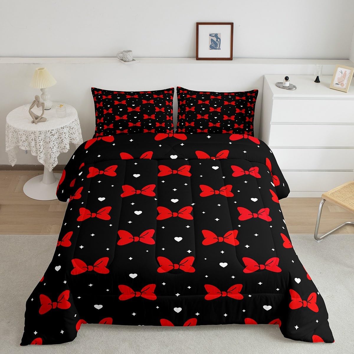Amazon.com: Bowknot Comforter Set Twin Size,Starry Sky Love Heart ...