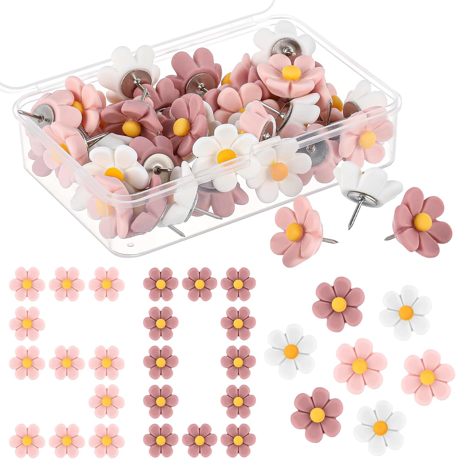 Amazon.com : Dispowreath 50 Pcs Flower Push Pins Cute Push Pins for Cork Board Decorative Floret ...