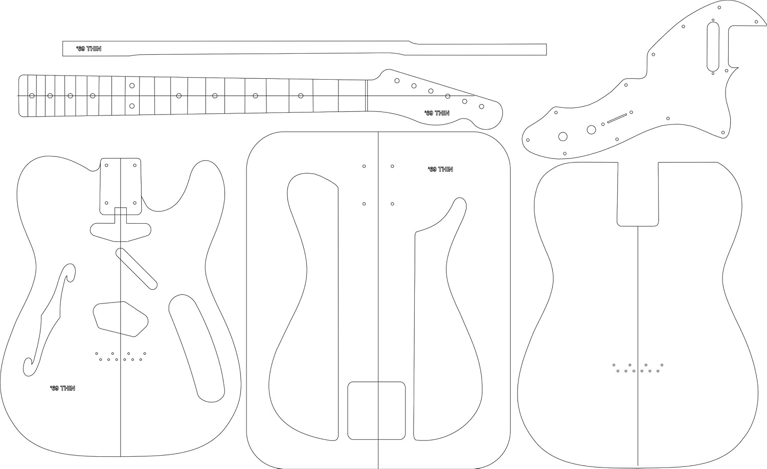 Amazon.com: Electric Guitar Routing Template - '69 Thin : Musical ...