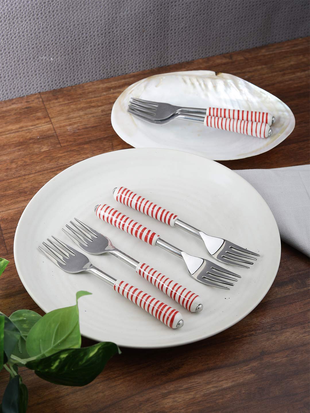 Buy VarEesha Handmade Handmade Red Spiral Ceramic Handle Steel Forks ...