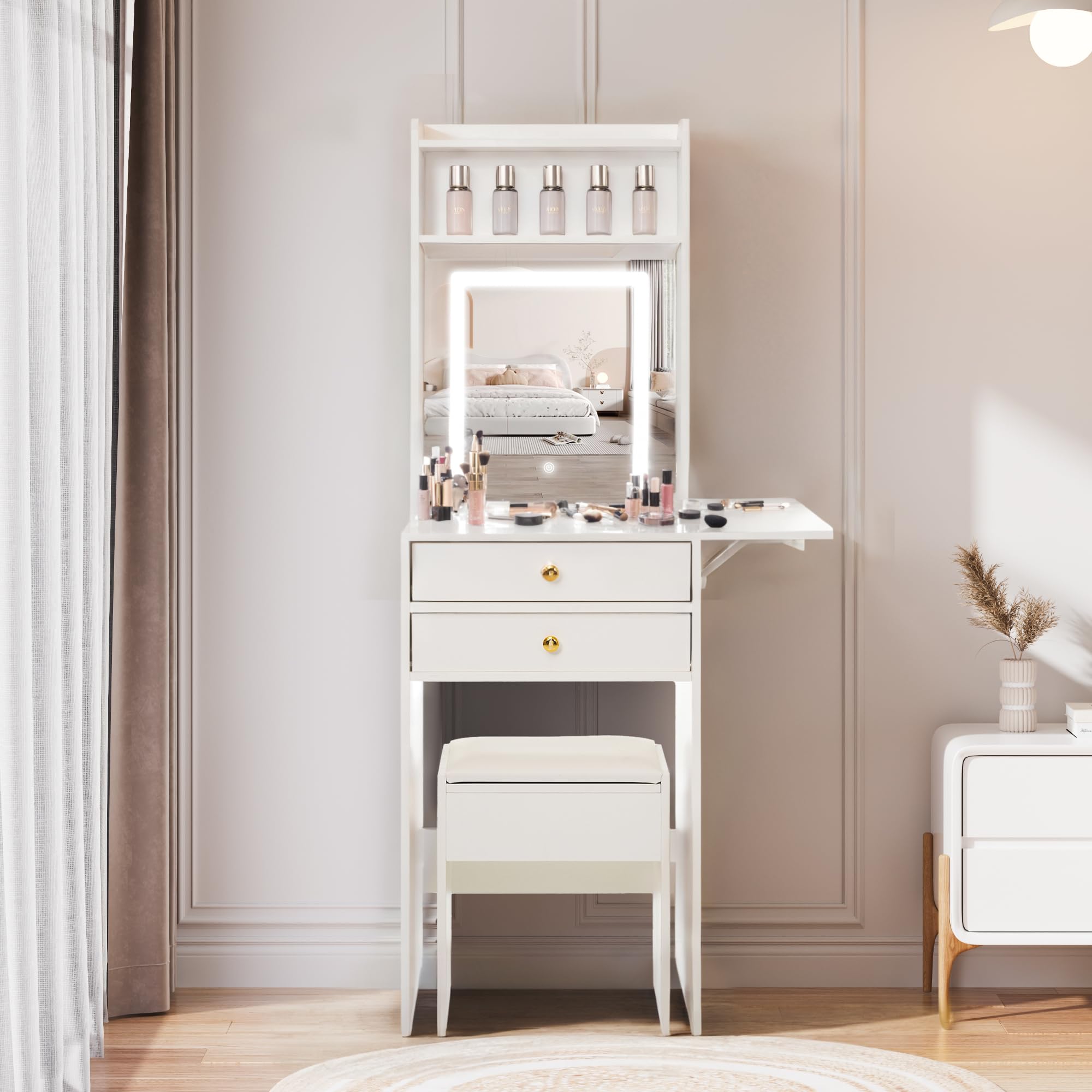 Amazon｜OSJ ドレッサー 化粧台 テーブル 鏡台 3色LED ライト付き 女優ミラー 引き出し 収納 椅子 セット サイド収納 メイク台 シンプル 大容量 可愛い｜鏡台・ドレッサー ...