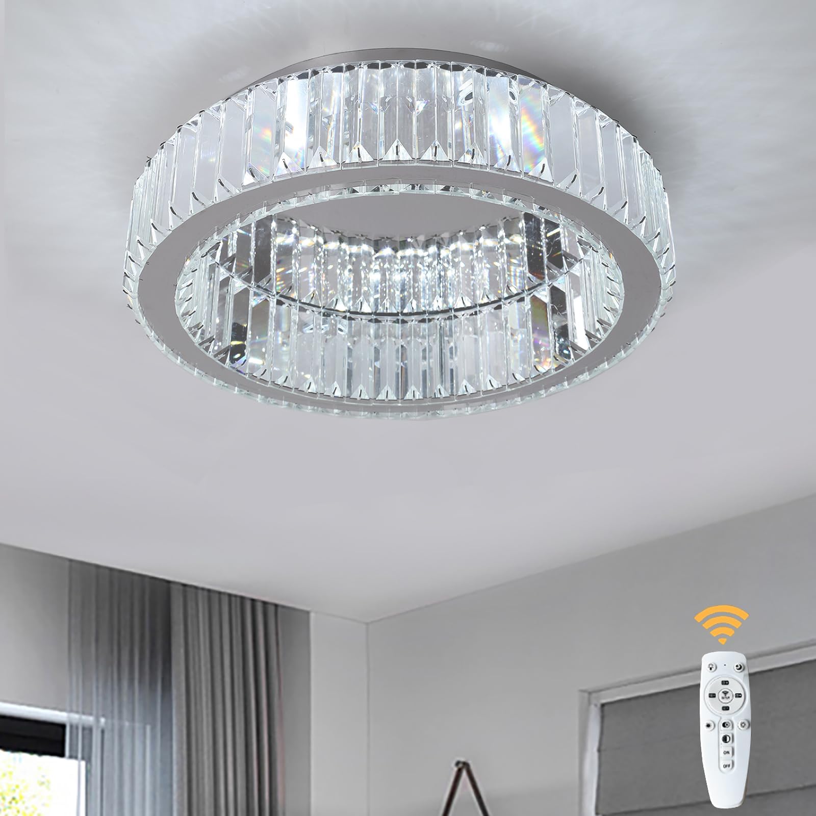 Crystal Ceiling Light, Modern Chandelier Dimmable LED Flush Mount ...
