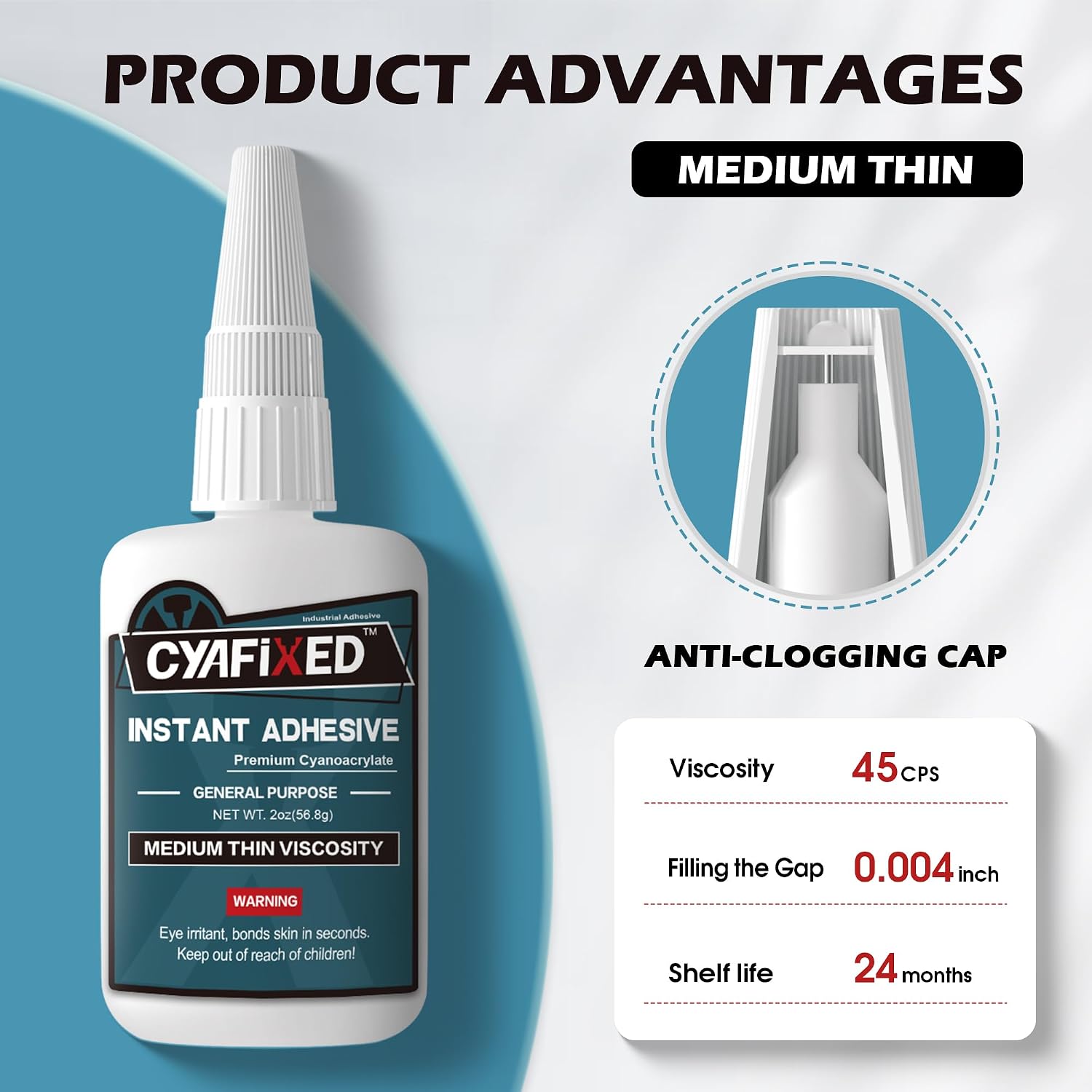 CYAFIXED Super Glue, CA Glue de uso general, adhesivo instantáneo de ...