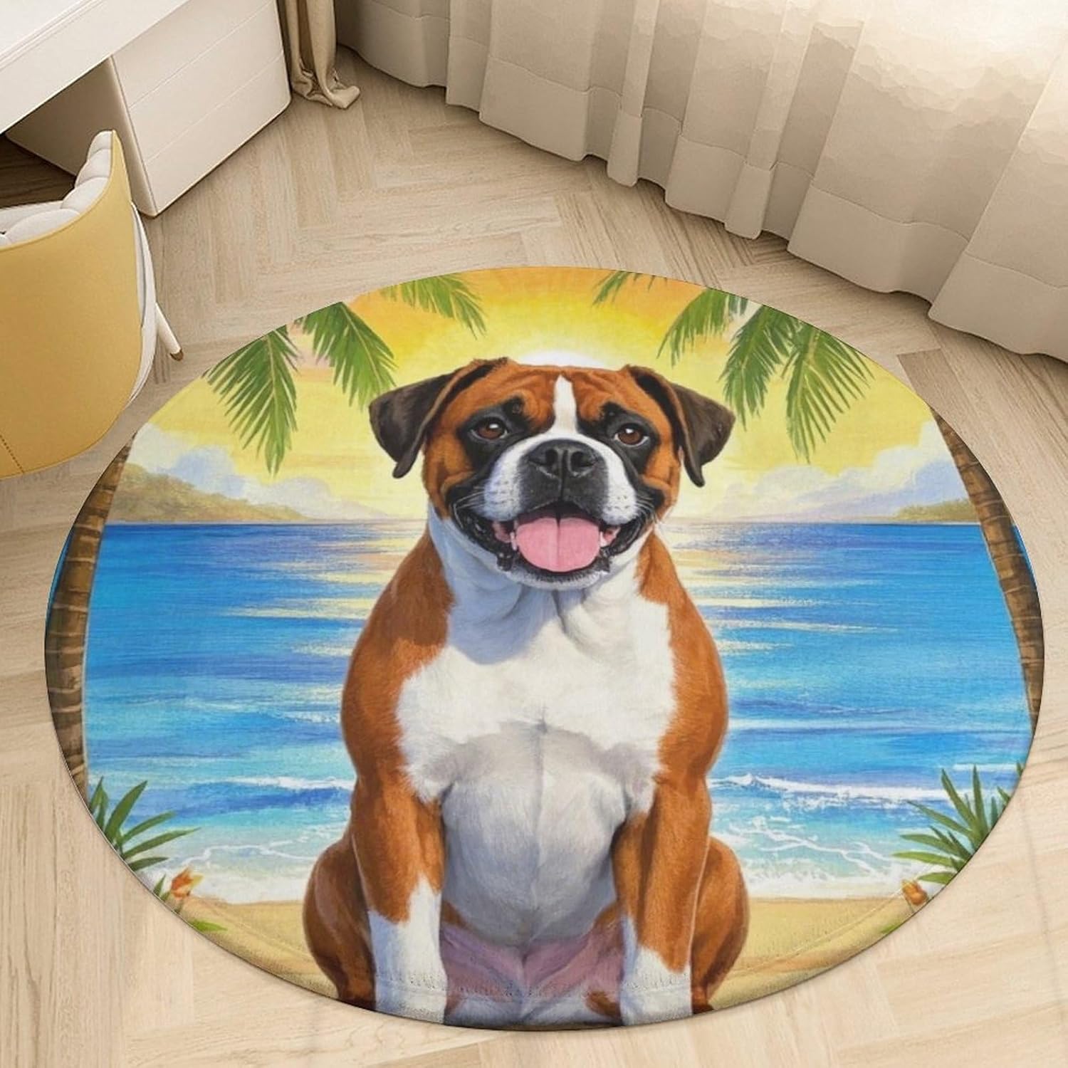 Amazon.com: MoBlinko Summer Boxer Dog Smiling Circle Rug 3 Ft Round Rug ...
