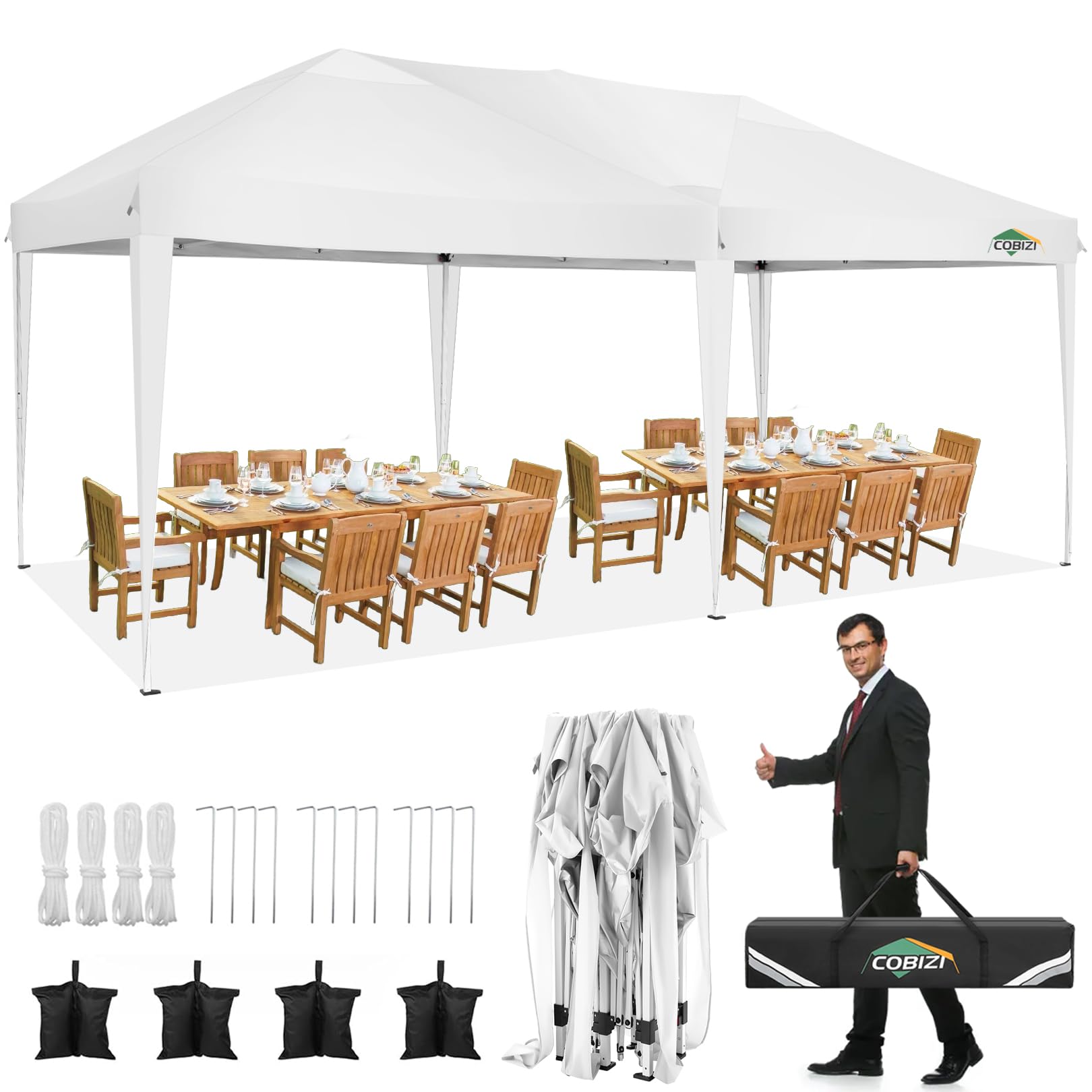 Amazon.com : COBIZI 10x20 Pop Up Canopy Tent - Easy Set Up Waterproof ...