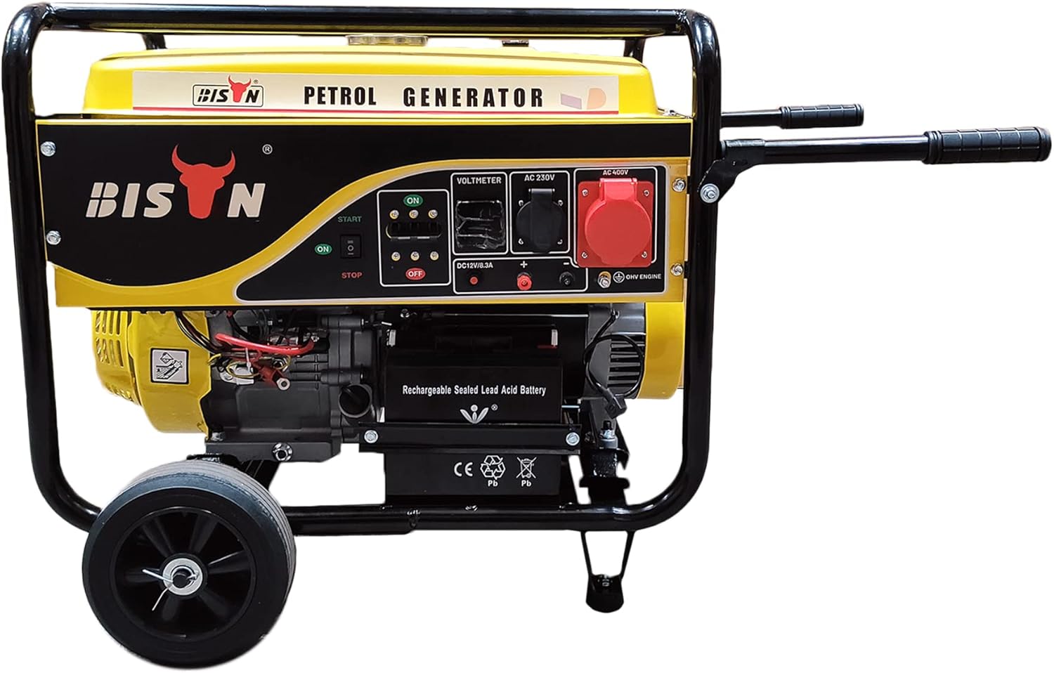 Bison Petrol Electrical Generator 8000w 8kW 10KvA 4 stroke 18HP Portable With Wheels And Handles ...