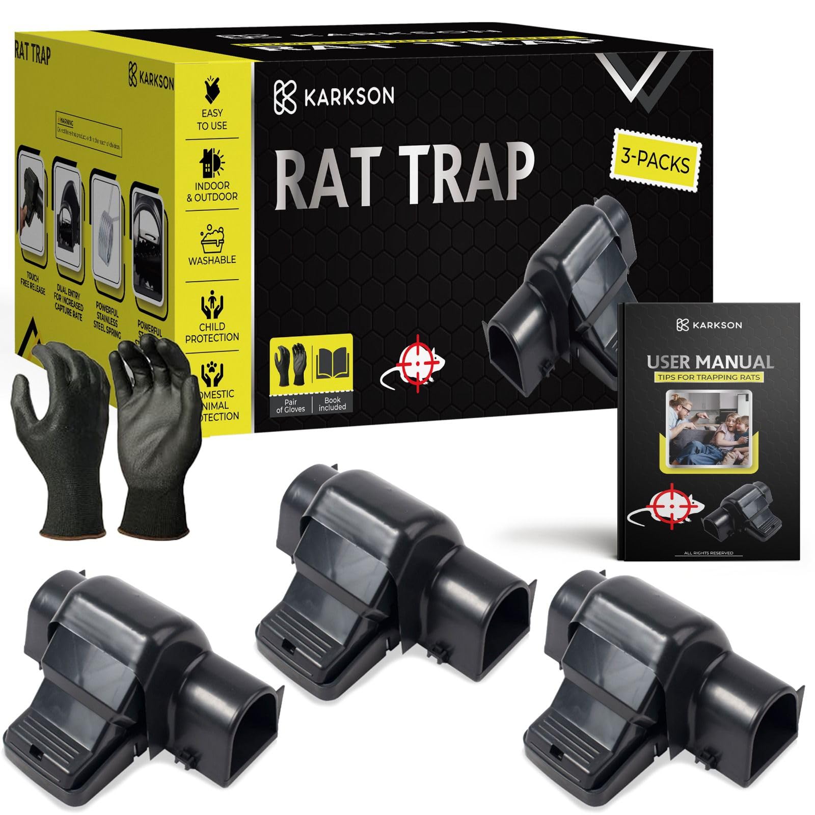Amazon.com : Rat Trap Set - 3 Packs + Gloves - Fast Kill Indoor ...