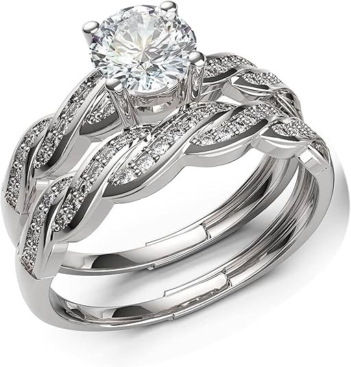 Amazon.com: Ringcrown Wedding Ring Sets for Women 1ct Round CZ White ...