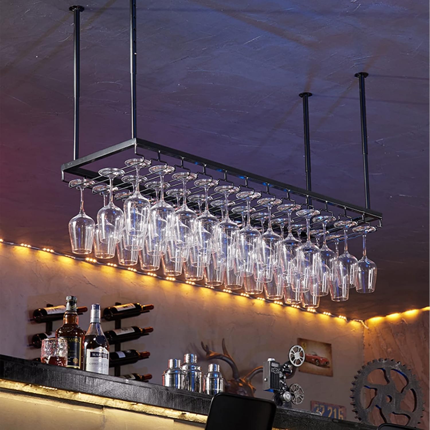 Amazon.com: Industrial Wine Rack Ceiling Wine Glass Holder Floating ...