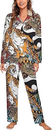 Amazon.com: Yin Yang Chinese Dragon And Tiger Women's Pajama Sets Long ...