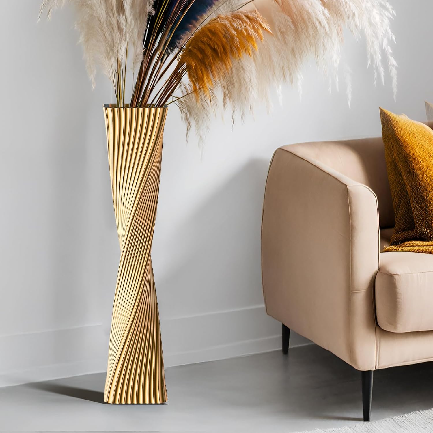 Amazon.com: 23.6" Tall Vase Gold - Minimalist Skinny Unique Shape Floor ...