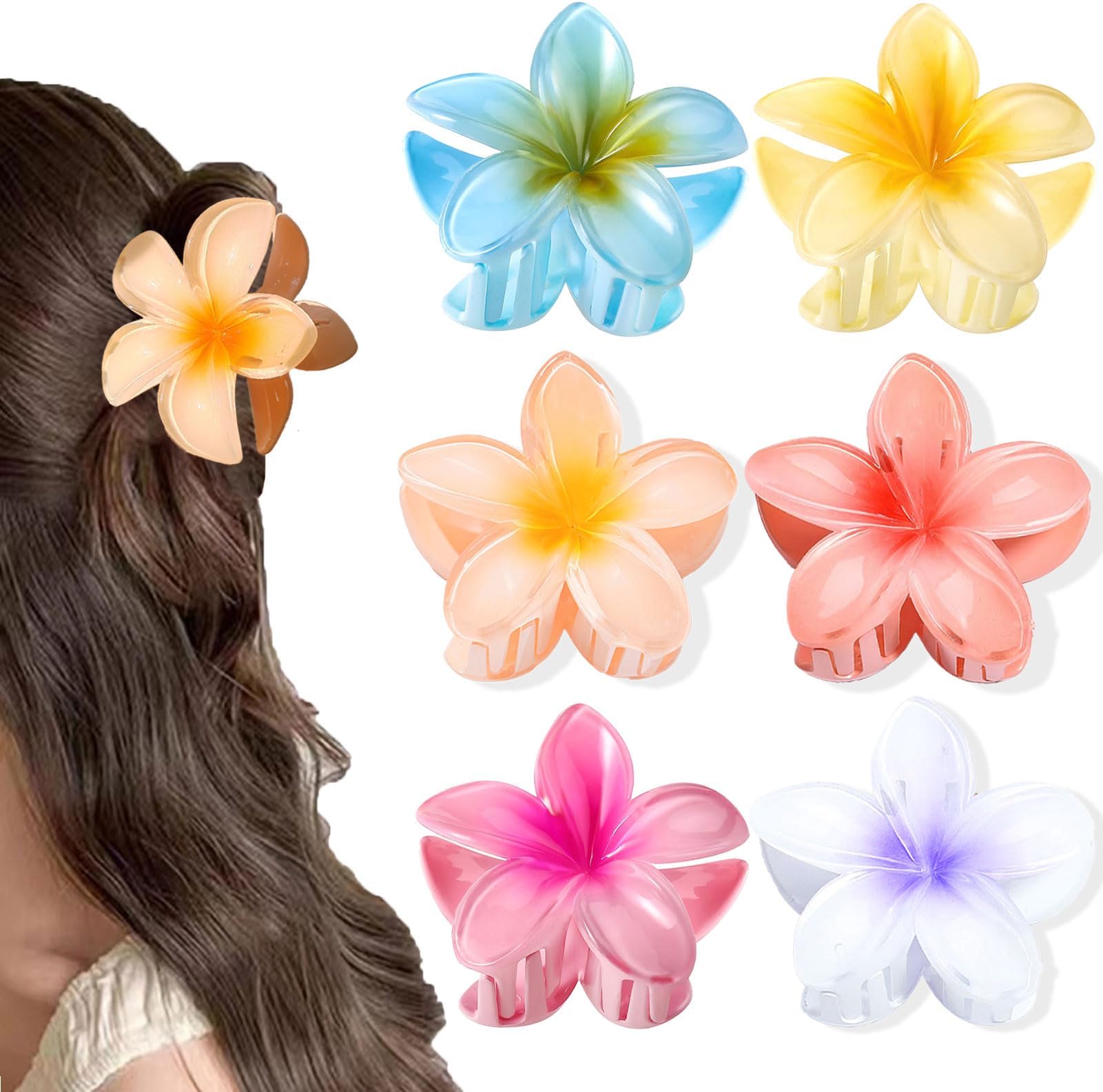 Amazon.com : BAISEN 6 pcs Color Flower Hair Clips,3.14 inches Large ...