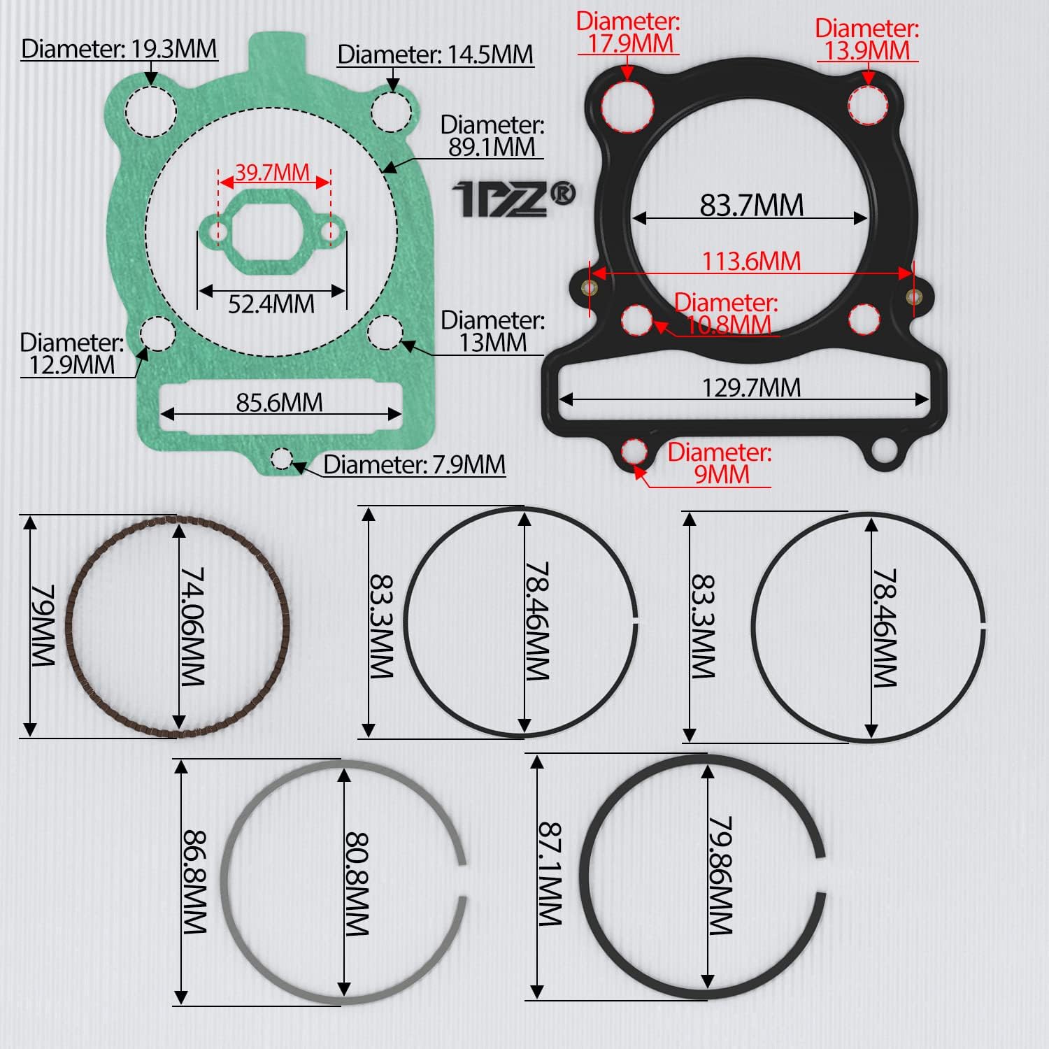 1PZ ECT-R3W Kit de junta de pistón de cilindro de motor de repuesto para Yamaha Warrior ...