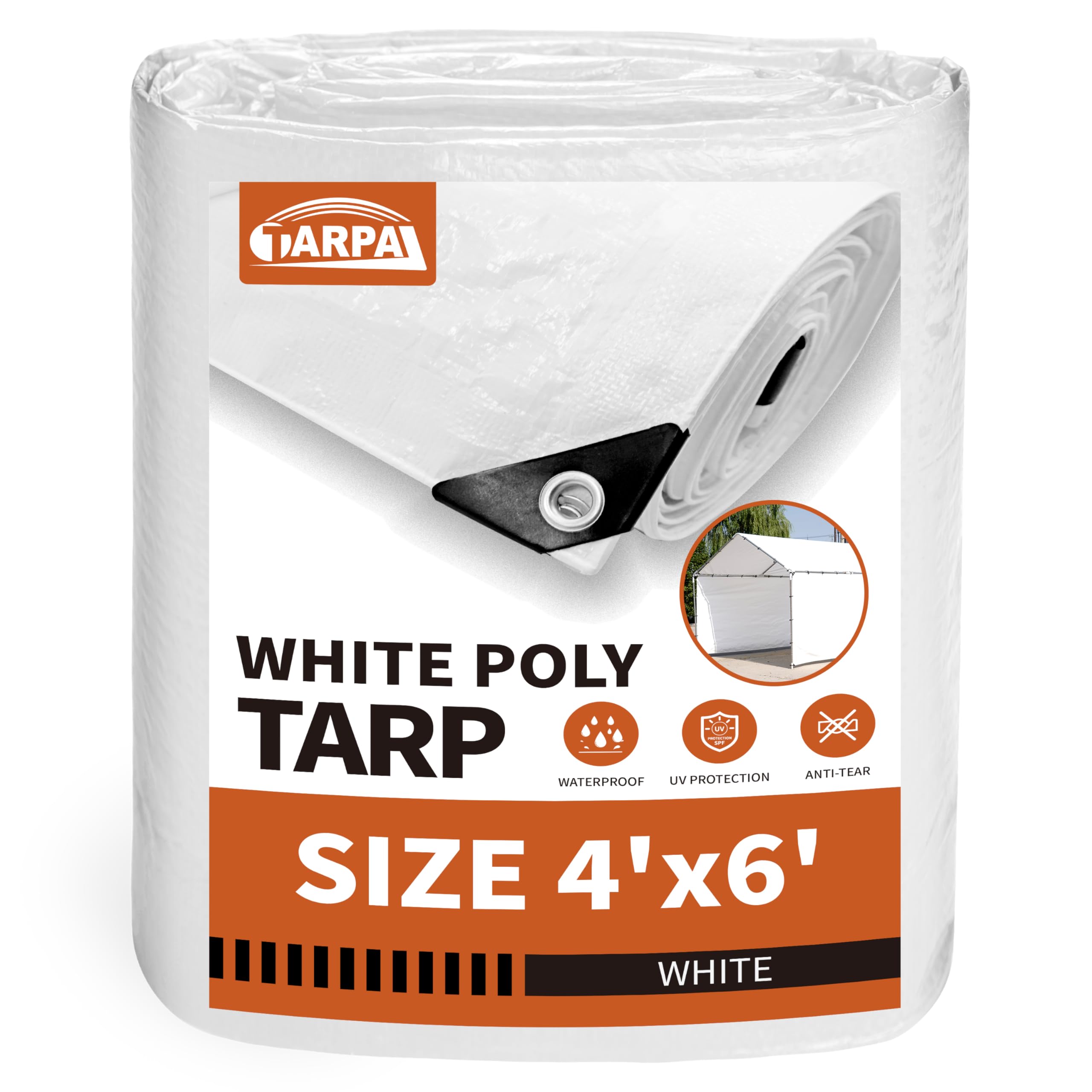 TARPAL 4'x6' White Tarp Waterproof 7.5 mil Medium Duty All Purpose Poly ...