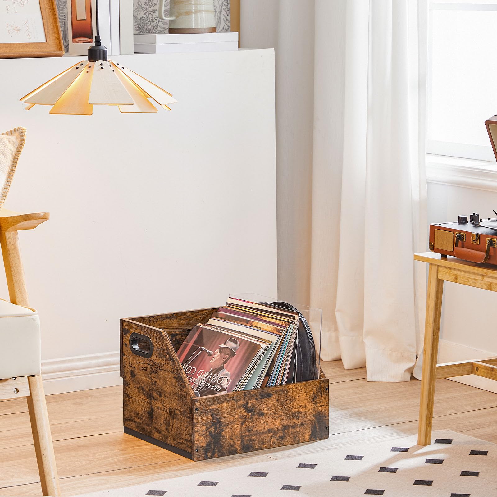 HOOBRO Vinyl Record Storage Crate, Record Holder, Wooden & Metal LP ...