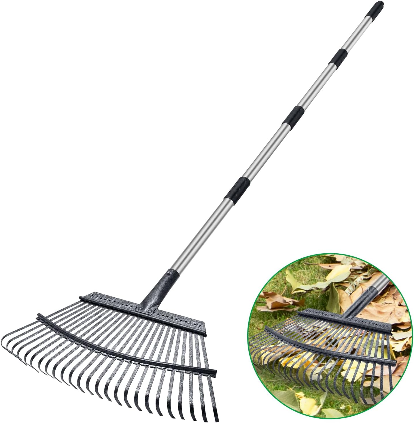 Amazon.com : Flexrake 1W Lawn Rake 19-Inch Steel Head with 48-Inch Wood ...