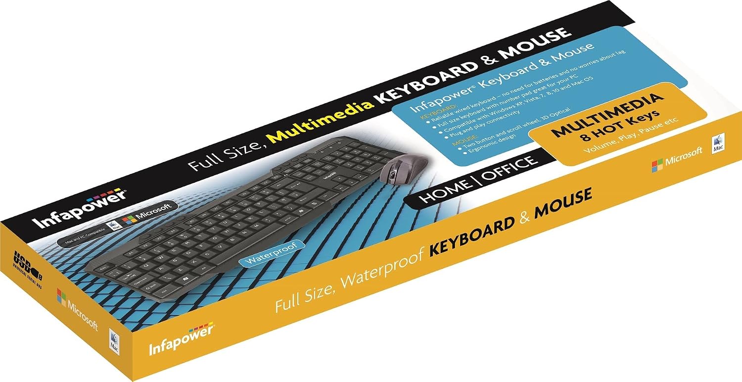 Infapower X203 Full Size Wired Keyboard and Mouse, Black : Amazon.co.uk ...