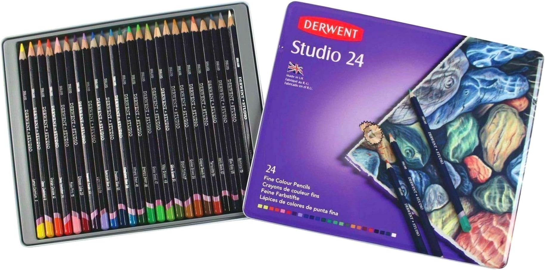 Amazon.com : Derwent Studio Colored Pencils, 3.4mm Core, Metal Tin, 24 ...