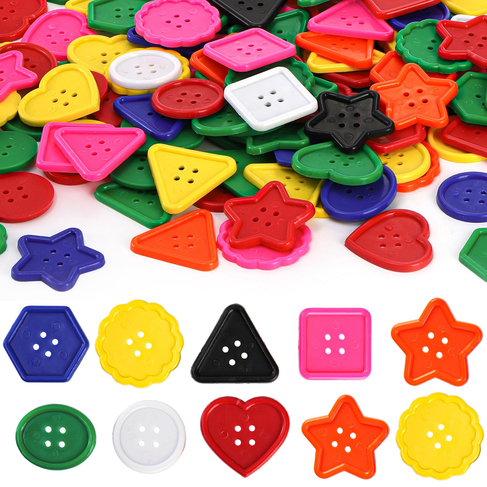 Amazon.com: Frcctre 150 Pcs Big Bright Buttons, 8 Shapes Large Plastic ...