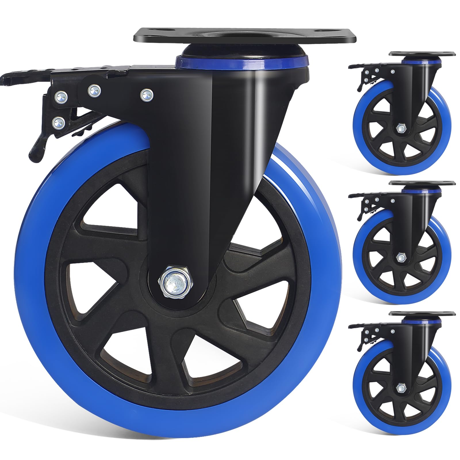 Snapklik.com : 6 Inch Caster Wheels 2800lbs, Hands-Free A/B Brake ...