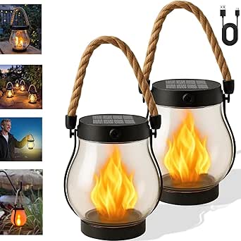 Amazon.com: Solar Lantern Outdoor Lights, Waterproof Dancing Flame ...