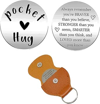 Generic Pocket Hug Token with Leather Keychain Inspirational Birthday Long Distance Relationship ...