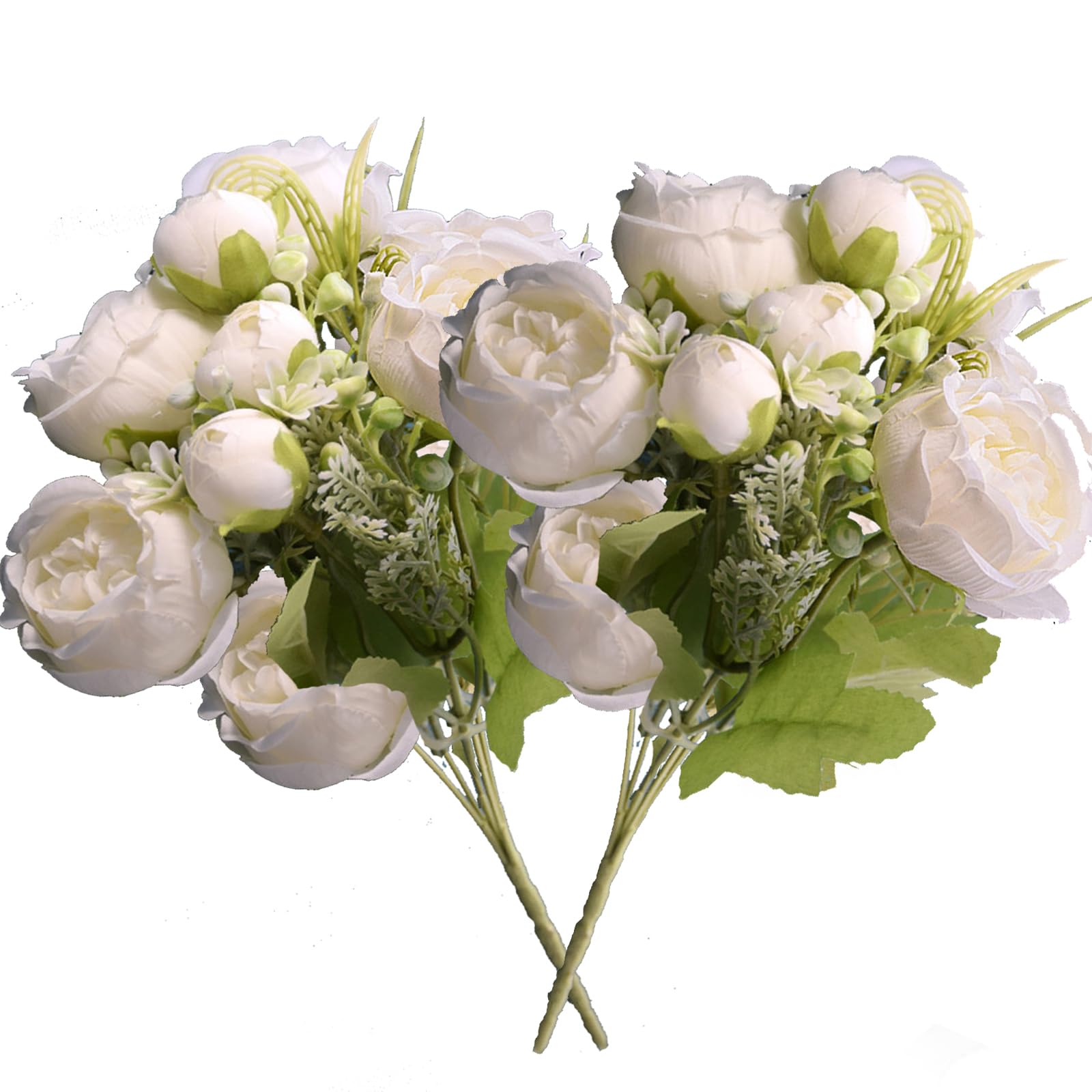 YELYAN 2 Pack Fake Peony Artificial Flowers White Flowers Silk Peonies ...