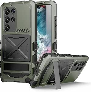 Amazon.com: Simicoo Samsung S23 Ultra Metal Bumper Military Rugged Silicone Case Heavy Duty ...